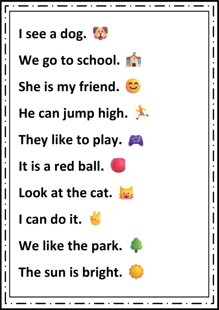 Kindergarten Sight Words Sentences Free Pdf - Eduflakes