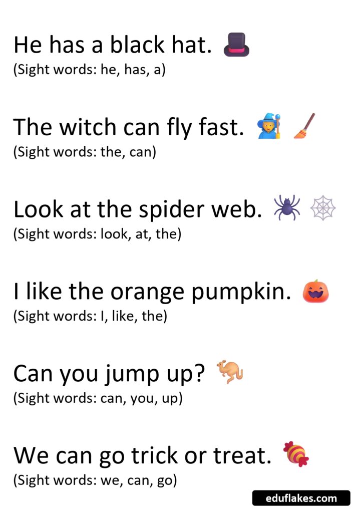 Halloween Kindergarten Sight Words Reading Free PDF - Eduflakes