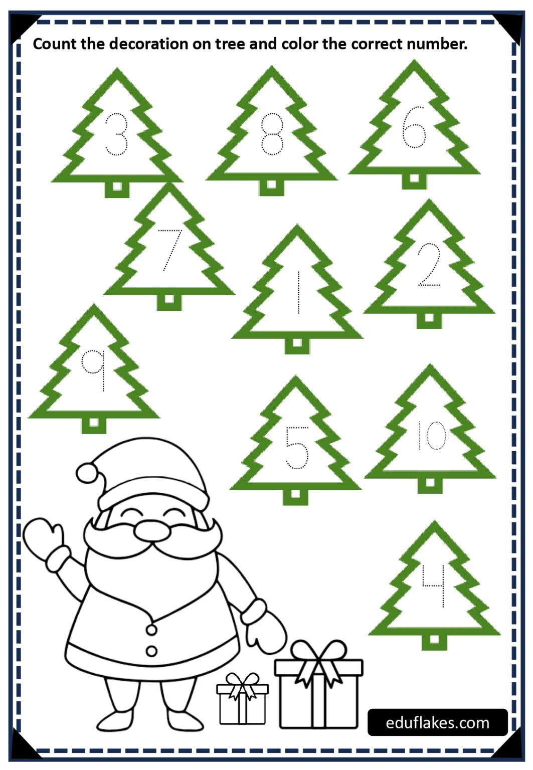Kindergarten Christmas Free Worksheet Count And Trace Printable PDF ...
