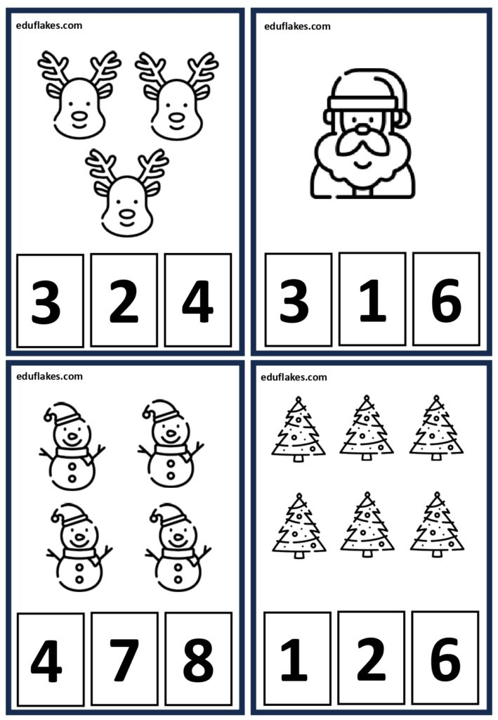 Kindergarten Count And Clip Cards Free PDF Christmas Theme - Eduflakes