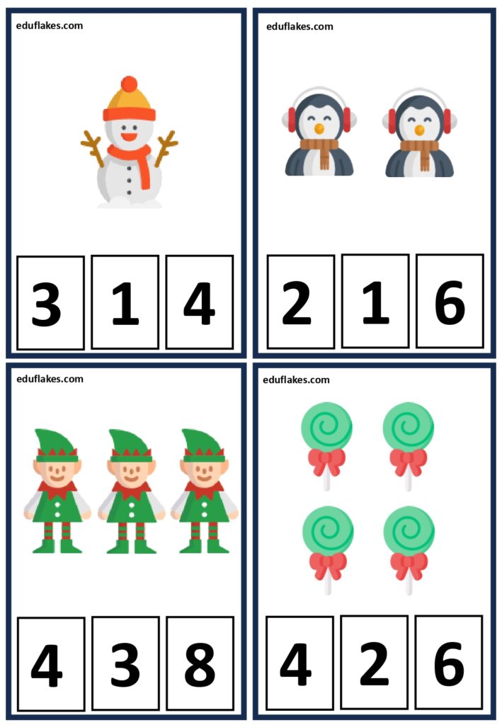 Kindergarten Count And Clip Cards Free PDF Christmas Theme - Eduflakes