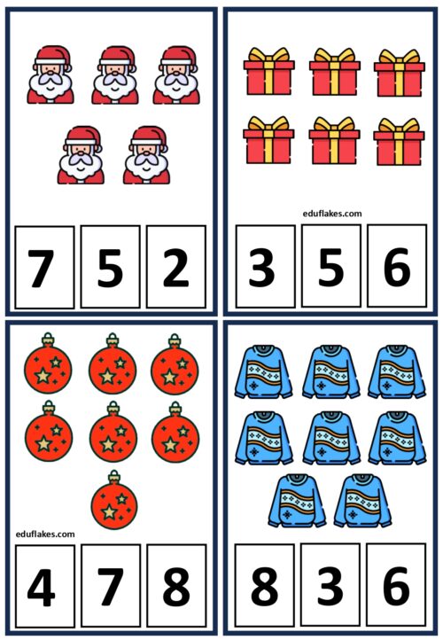 Kindergarten Count And Clip Cards Free PDF Christmas Theme - Eduflakes