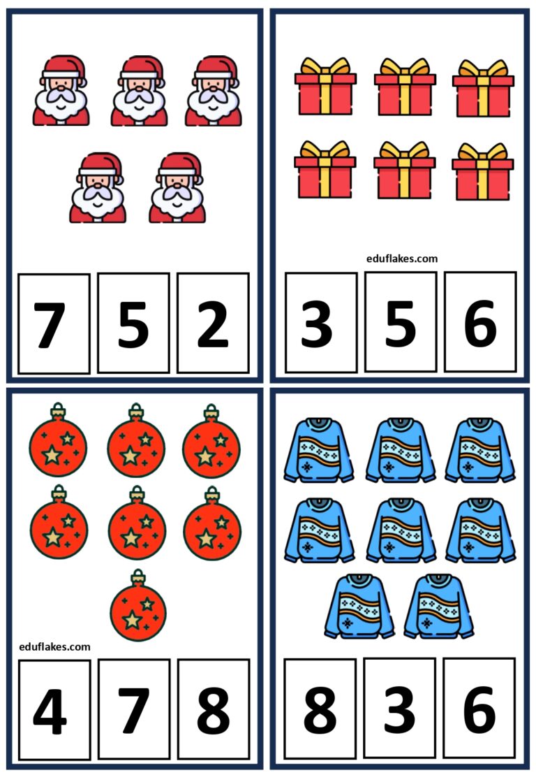 Kindergarten Count And Clip Cards Free PDF Christmas Theme - Eduflakes