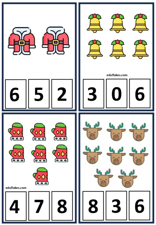 Kindergarten Count And Clip Cards Free PDF Christmas Theme - Eduflakes