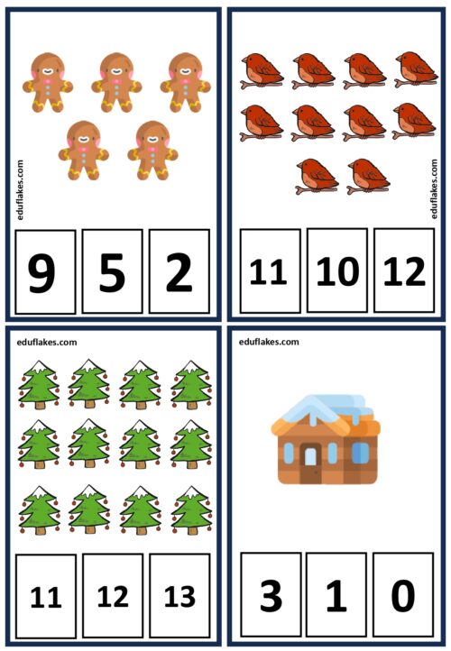 Kindergarten Count And Clip Cards Free PDF Christmas Theme - Eduflakes