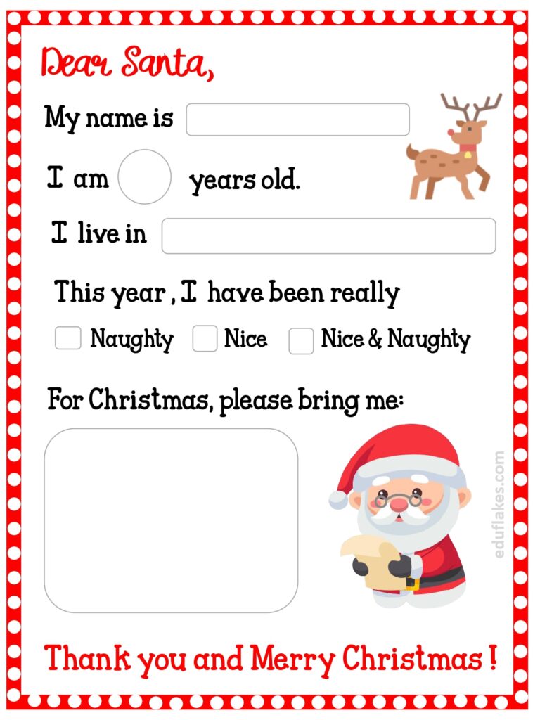 Write To Santa: Free Printable Letter Templates For Kids - Eduflakes