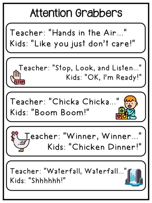 100 Fun Kindergarten Attention Grabbers Free PDF - Eduflakes