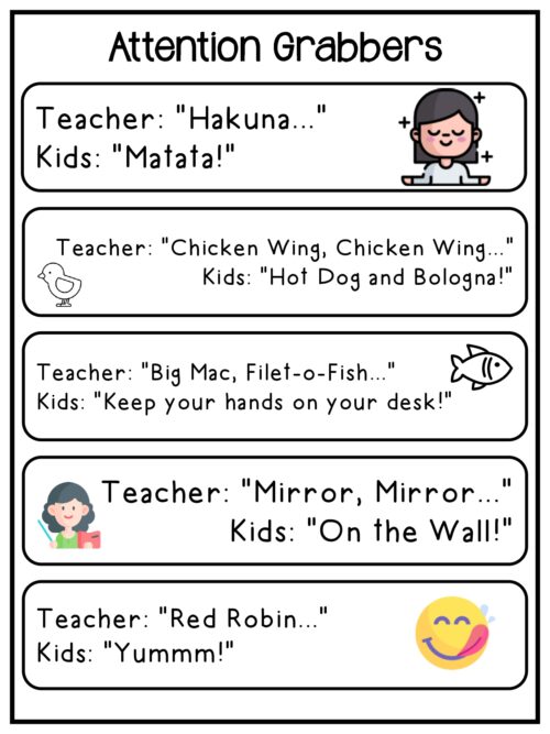100 Fun Kindergarten Attention Grabbers Free PDF - Eduflakes