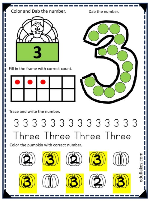 Kindergarten Number Tracing, Dab, Color Free PDF - Eduflakes