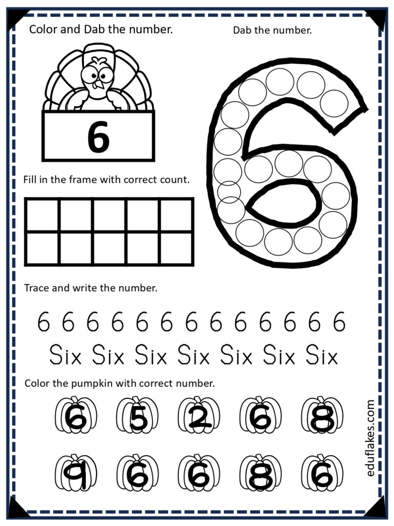 Kindergarten Number Tracing, Dab, Color Free PDF - Eduflakes