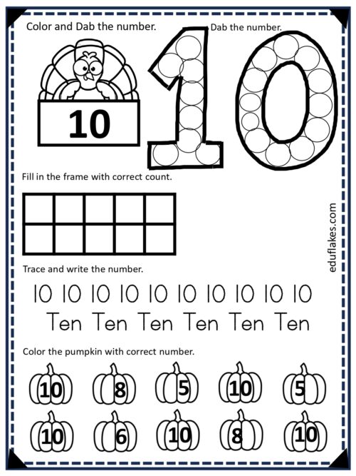Kindergarten Number Tracing, Dab, Color Free PDF - Eduflakes