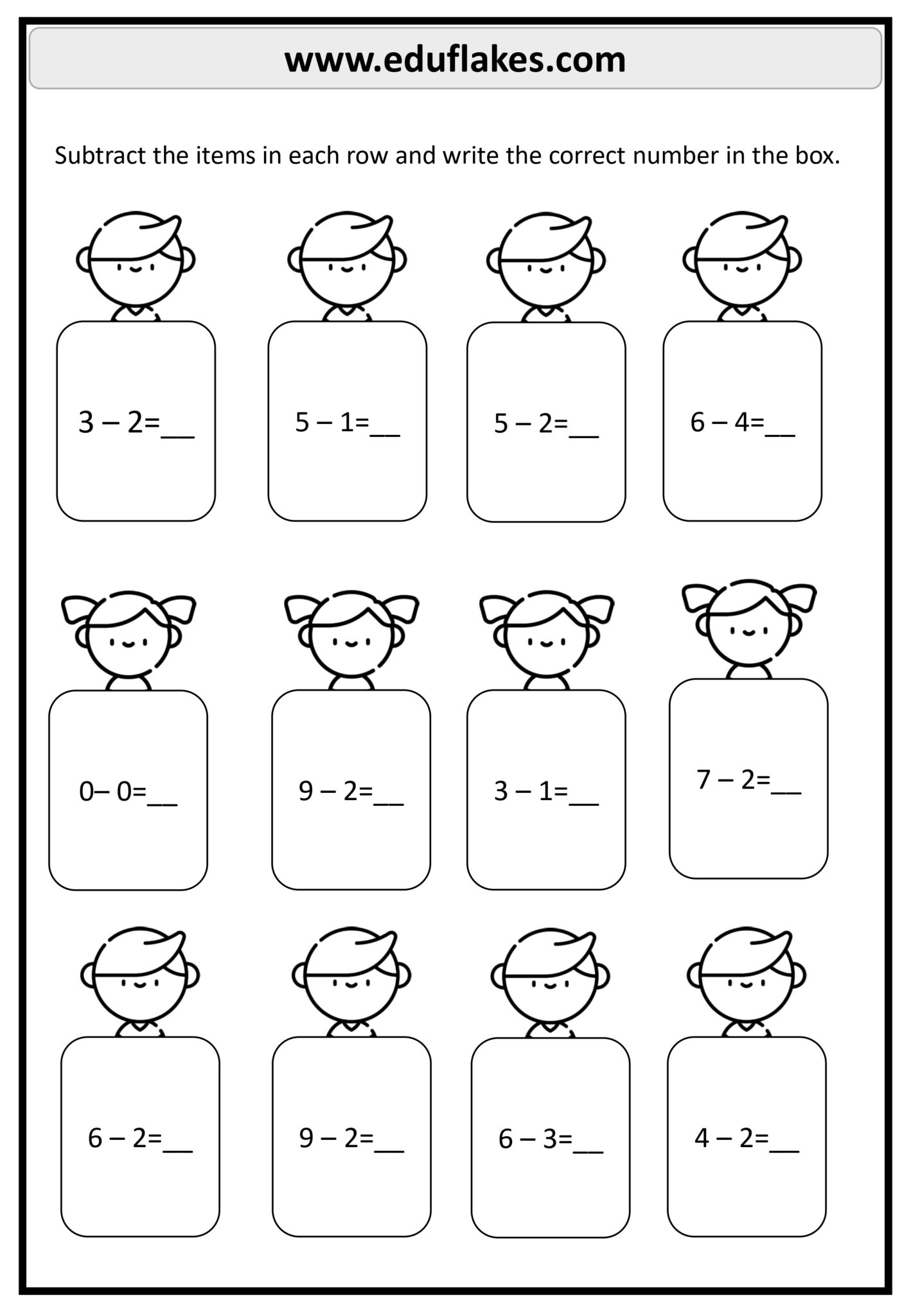 Kindergarten Subtraction Worksheet Printables Free PDF - Eduflakes