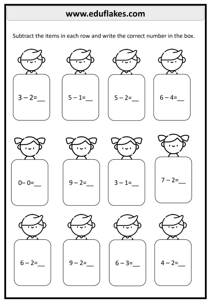Kindergarten Subtraction Worksheet Printables Free PDF - Eduflakes
