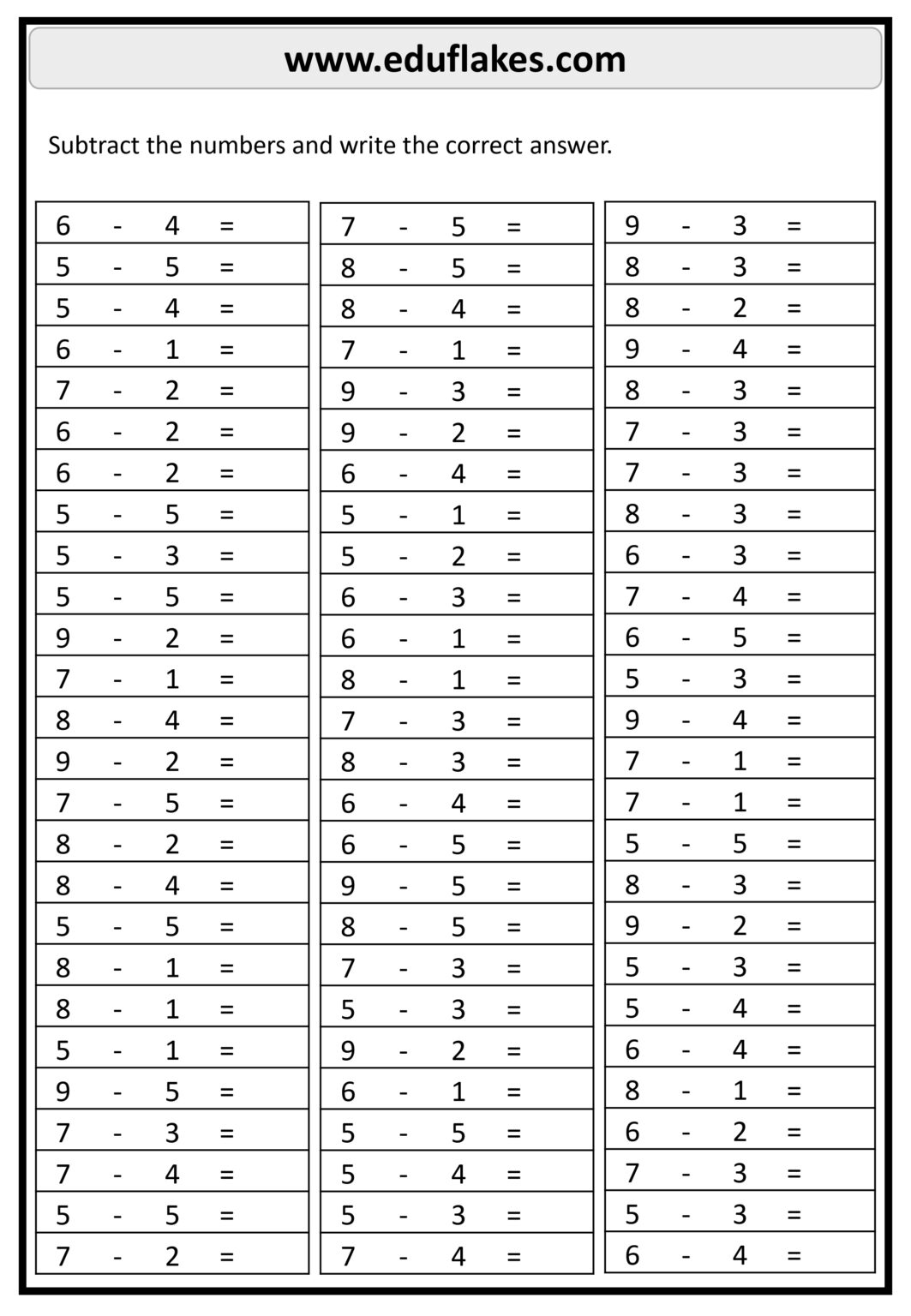 Kindergarten Subtraction Worksheet Printables Free PDF - Eduflakes