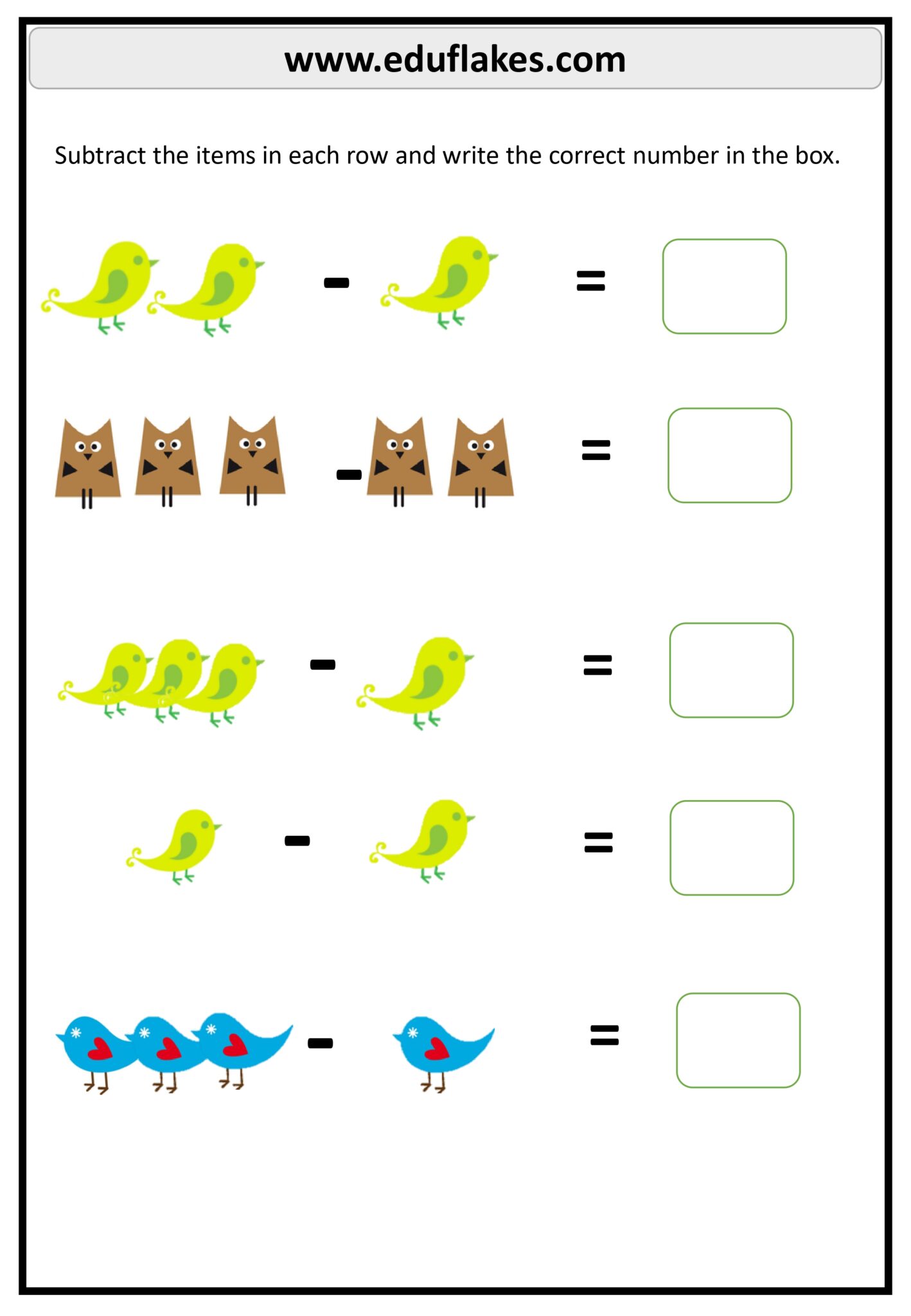 Kindergarten Subtraction Worksheet Printables Free PDF - Eduflakes