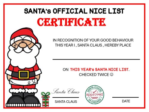 Free Kindergarten Santa's Official Nice List Certificate Template PDF ...