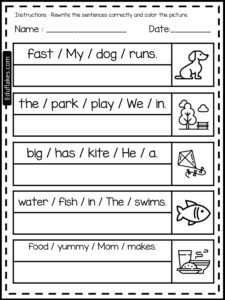 10 Free Sentence Building Printable For Grade 1 - Eduflakes