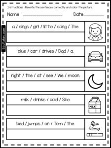 10 Free Sentence Building Printable For Grade 1 - Eduflakes