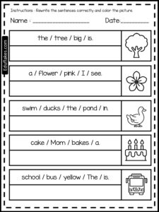10 Free Sentence Building Printable For Grade 1 - Eduflakes