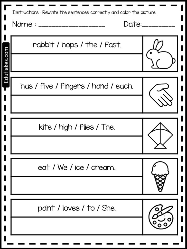10 Free Sentence Building Printable For Grade 1 - Eduflakes