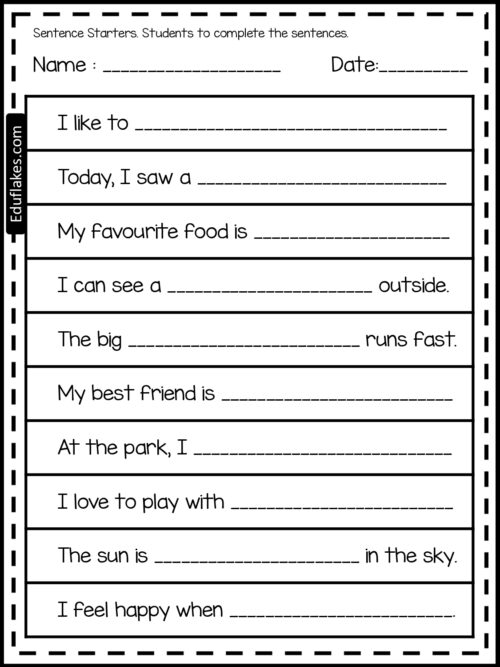 10 Free Sentence Building Printable For Grade 1 - Eduflakes