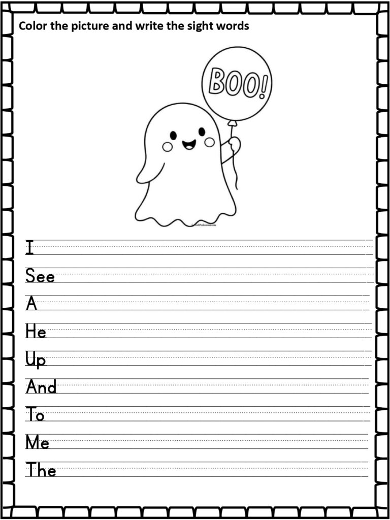 Halloween Sight Word Coloring Pages Free PDF - Eduflakes