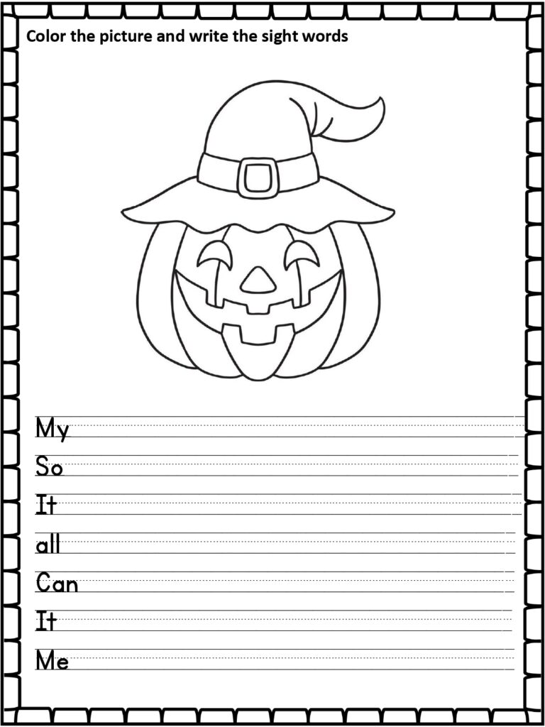 Halloween Sight Word Coloring Pages Free PDF - Eduflakes